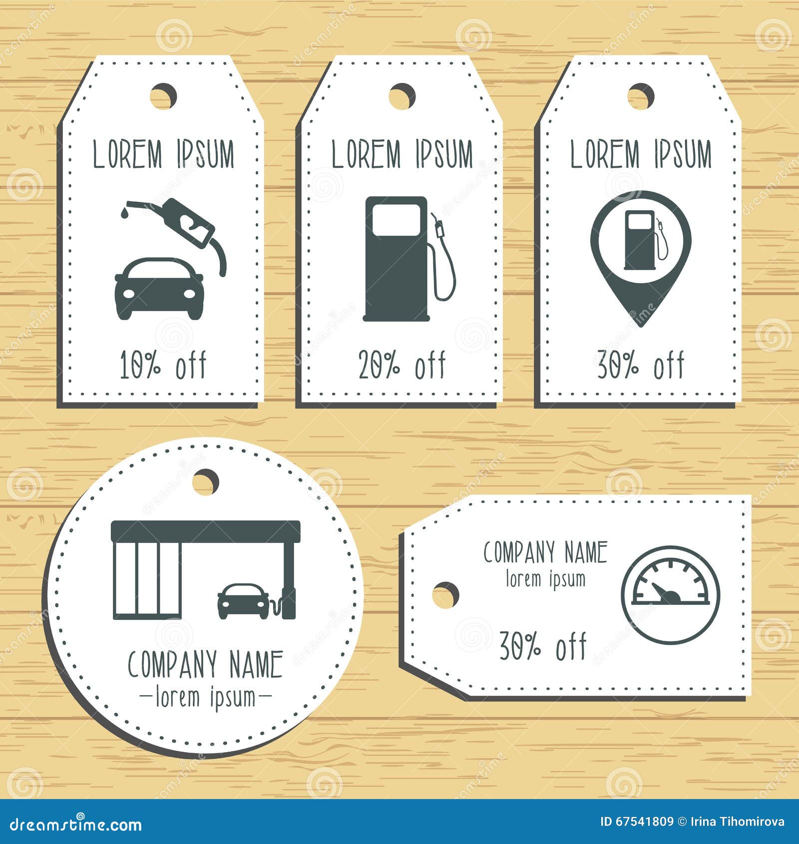 Gas Station Discount Gift Tags. Ready To Use. Flat Design Stock Vector ...