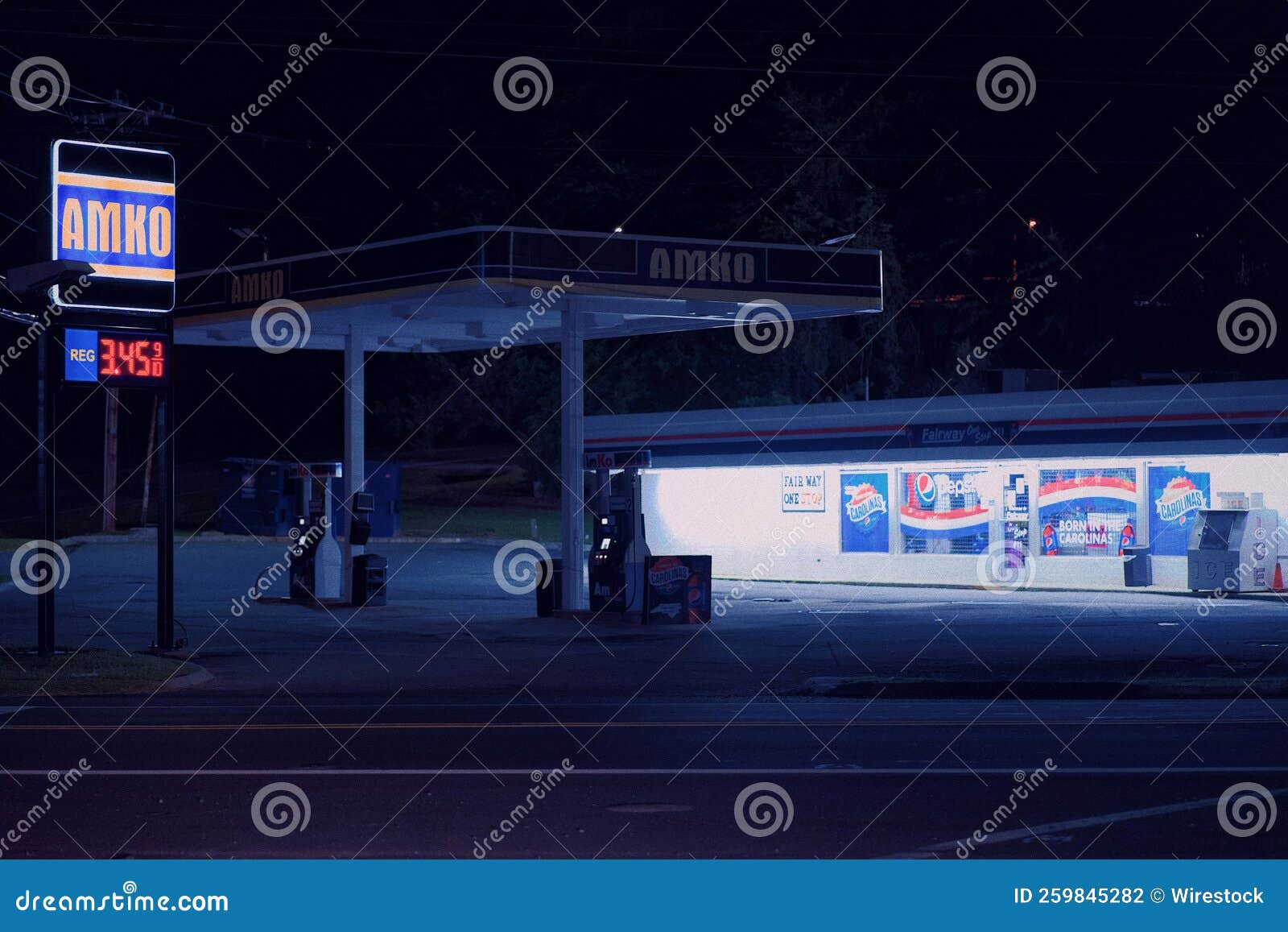 Gas Station at Night Time in Blue Colors Editorial Photography - Image ...