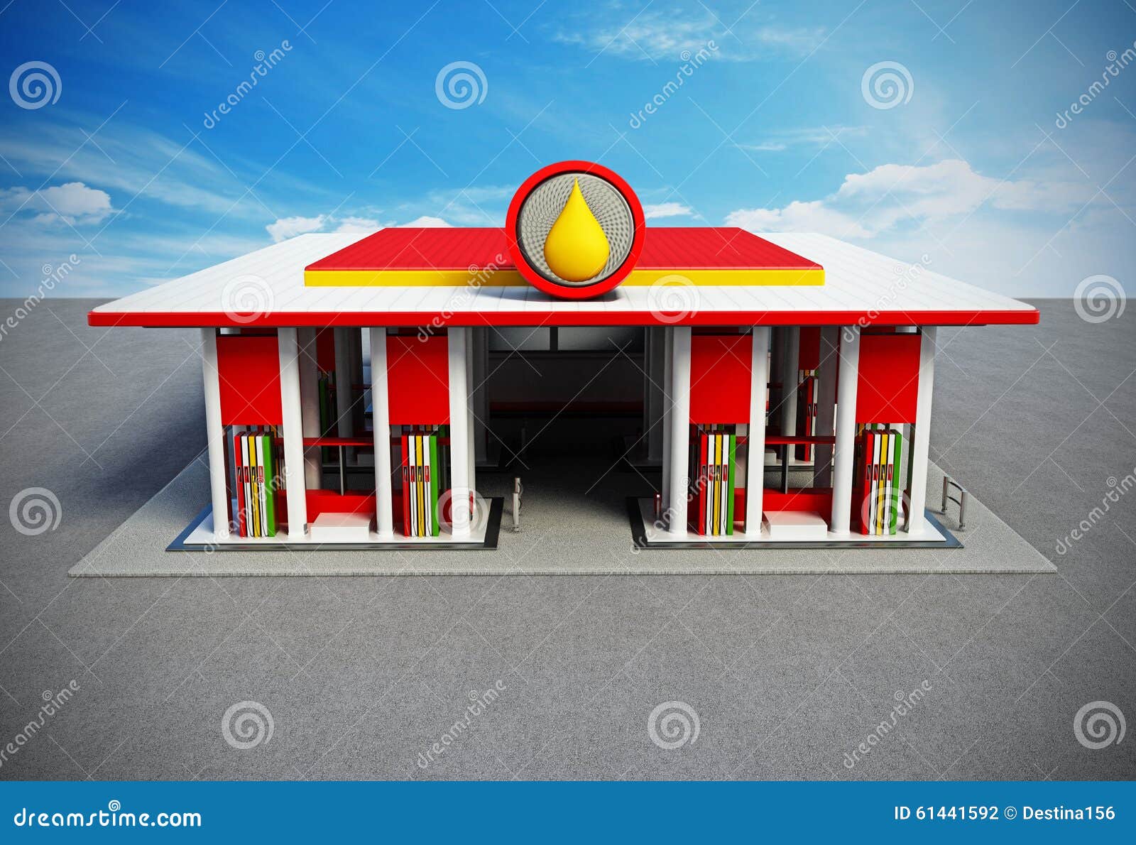Gas Station Painted with Red and White Colors Stock Illustration ...