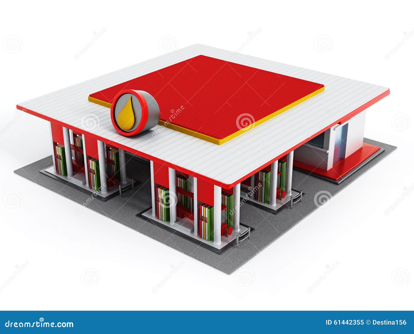Gas Station Painted with Red and White Colors Stock Illustration ...
