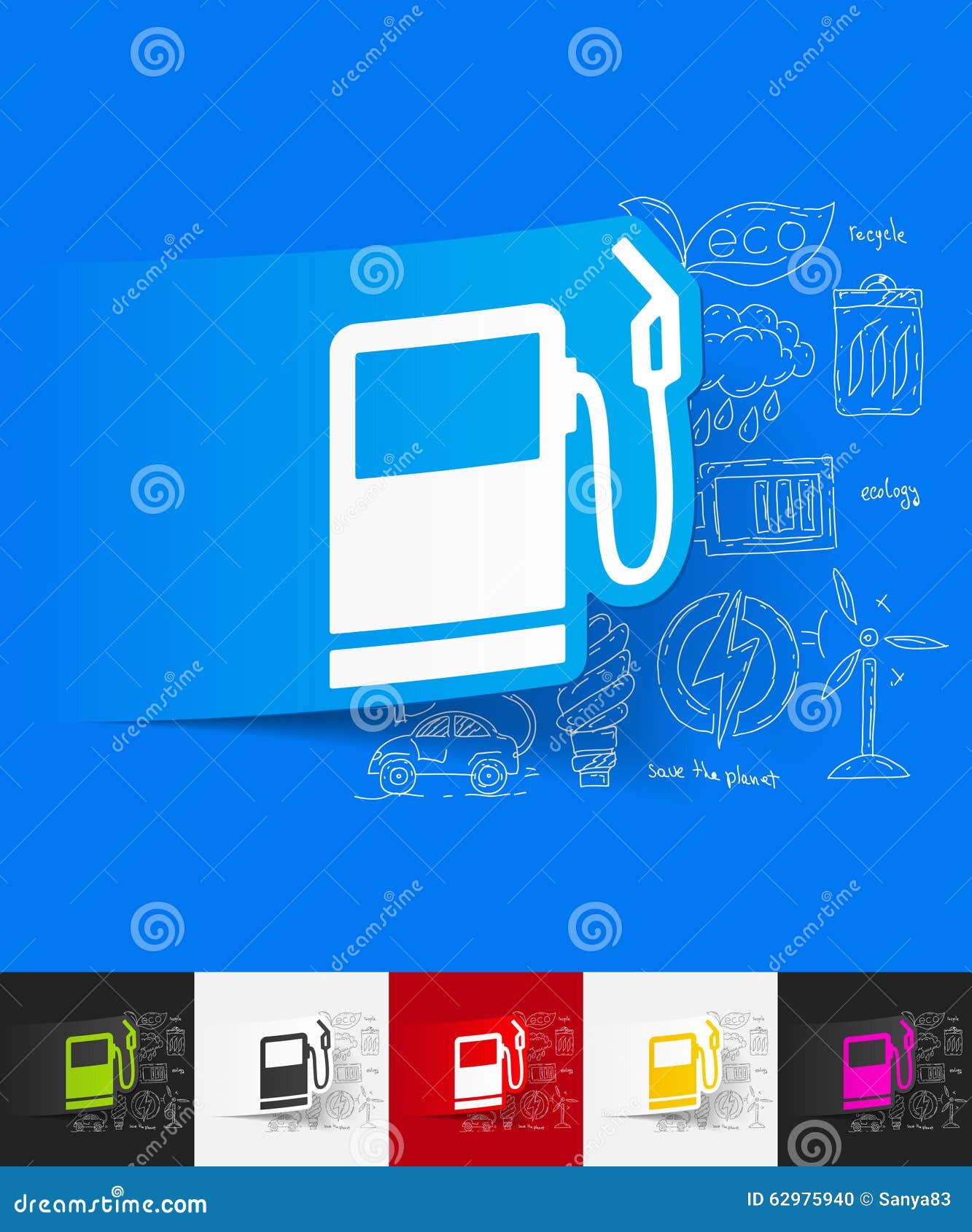Gas Station Paper Sticker with Hand Drawn Elements Stock Vector ...