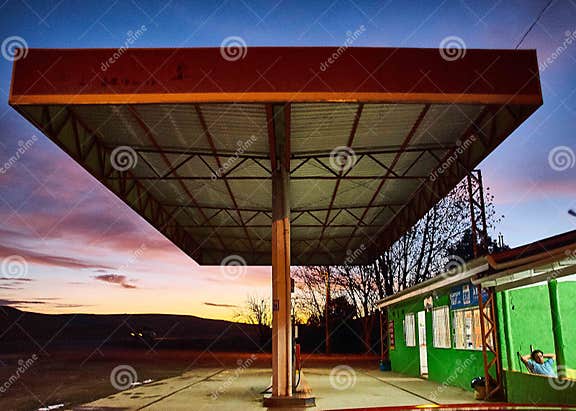 Gas Station at Sunset in the Evening Stock Image - Image of outdoors ...