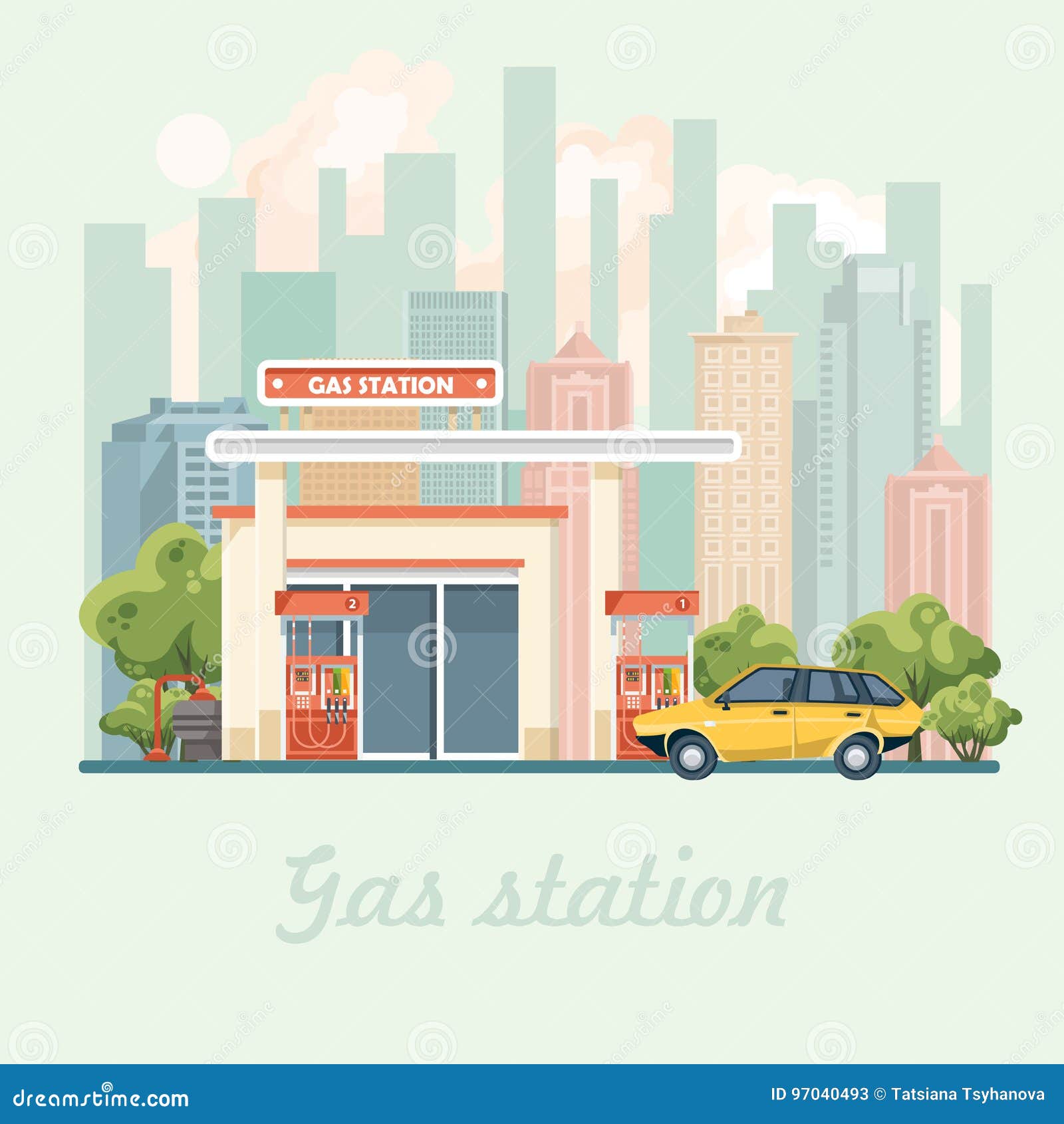 Gas Station Vector Illustration in Flat Design Stock Vector ...