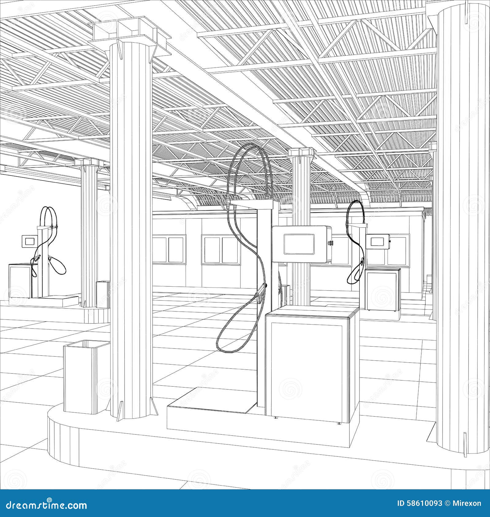 Gas Station Wire-frame Line Vector | CartoonDealer.com #58610038