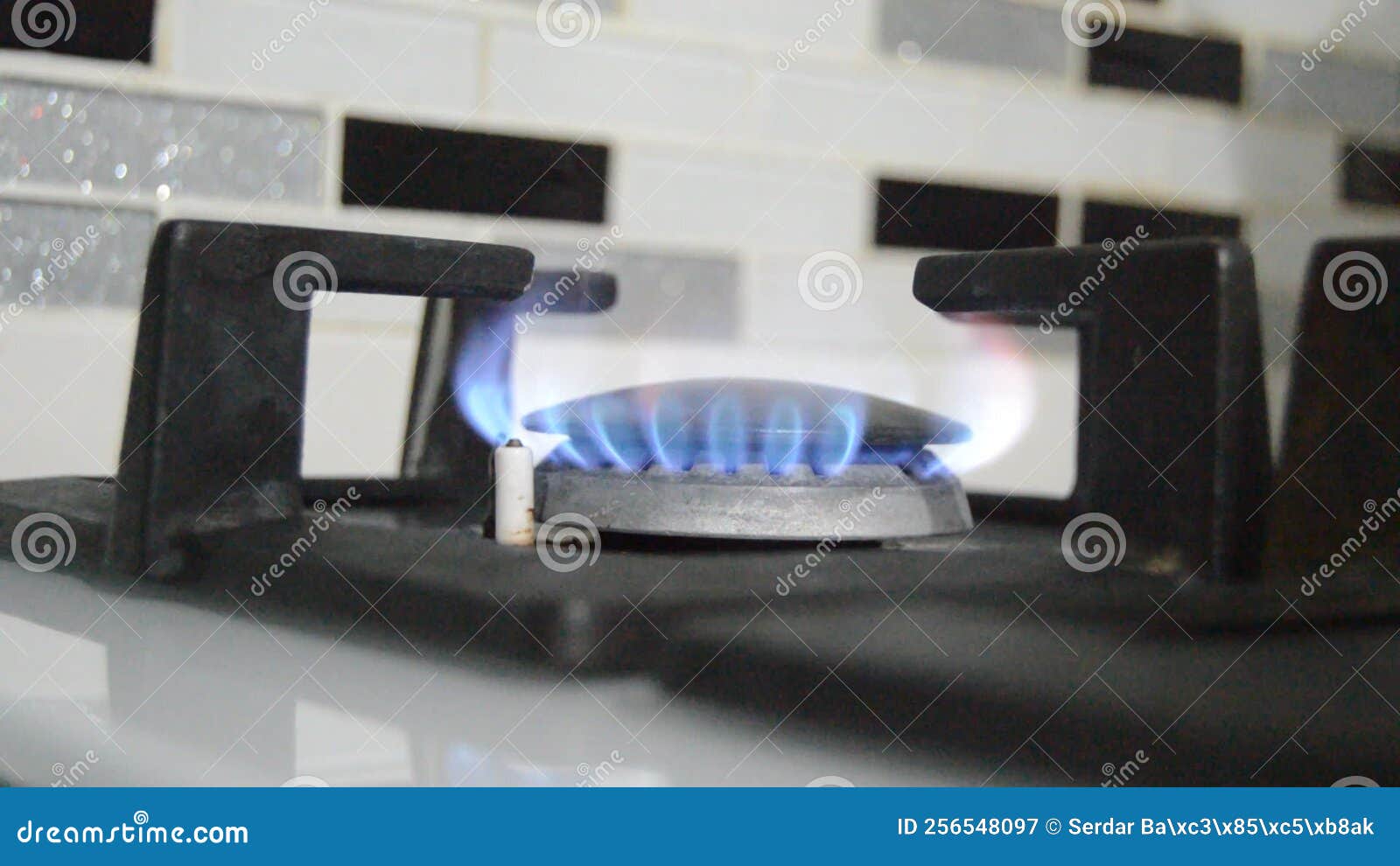 Gas Stove Burning in the Kitchen, Blue Flame, Cooking on the Stove ...