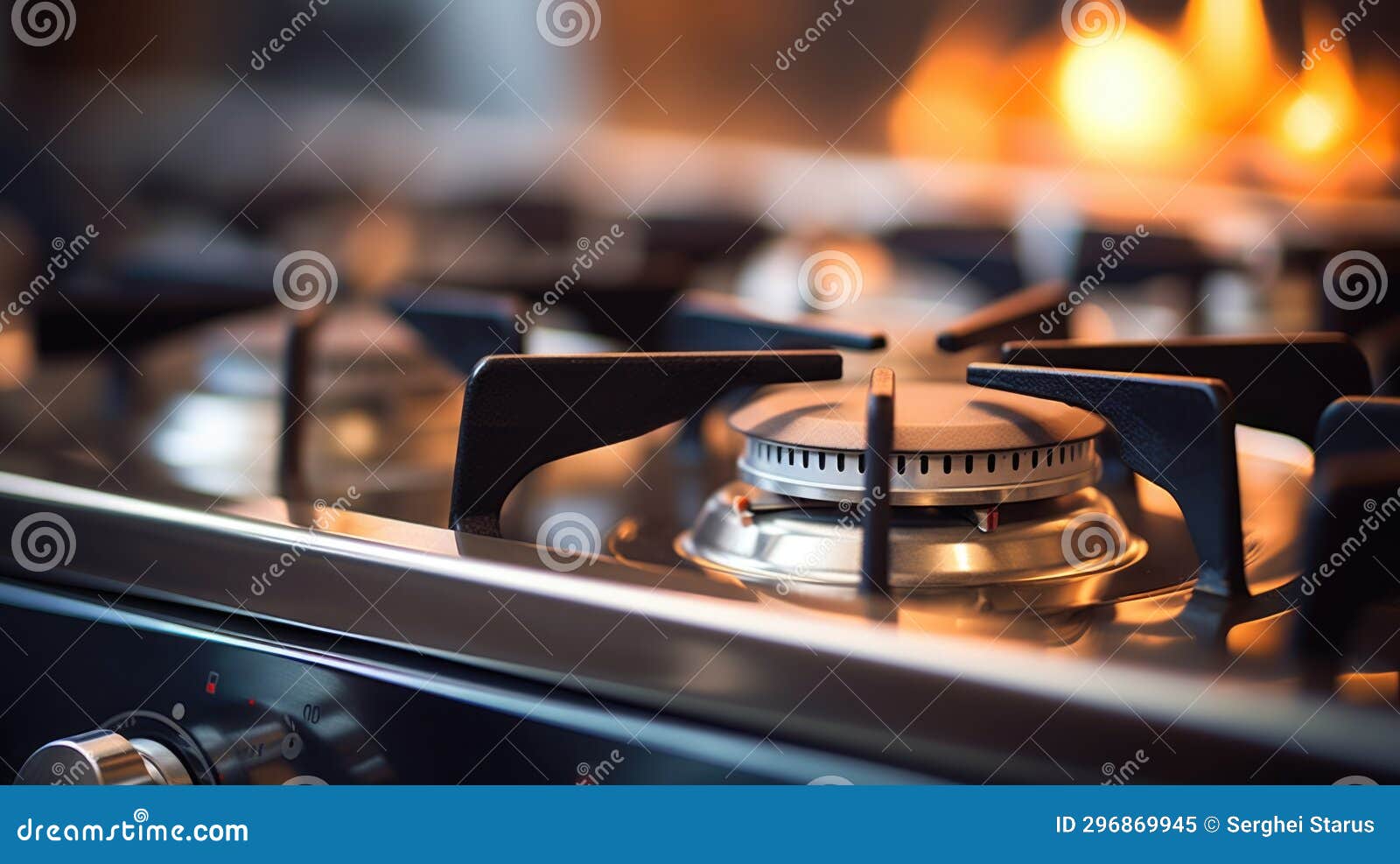 A Gas Stove with a Flame Burning in the Background, AI Stock Image ...