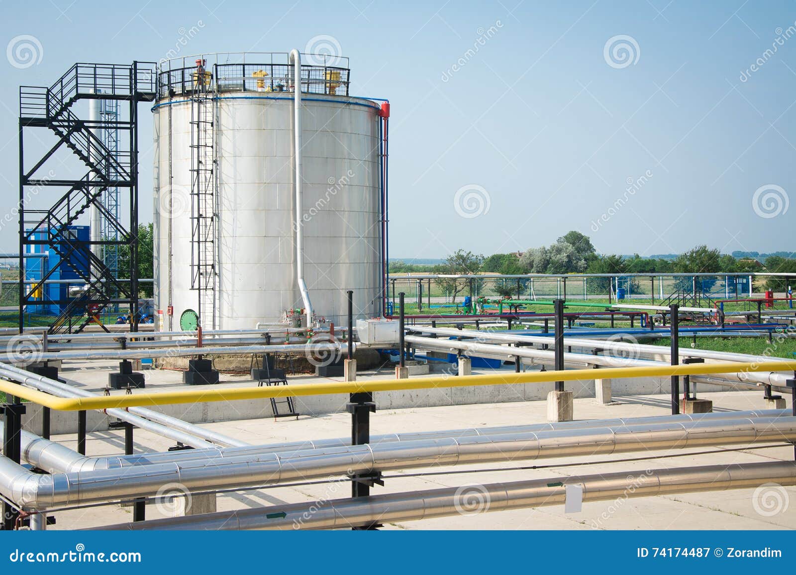 Gas Tank in Oil Processing Plant Stock Image - Image of pipe ...