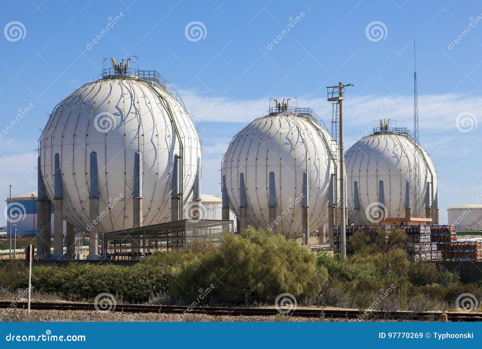Gas tanks at refinery stock image. Image of gasoline - 97770269
