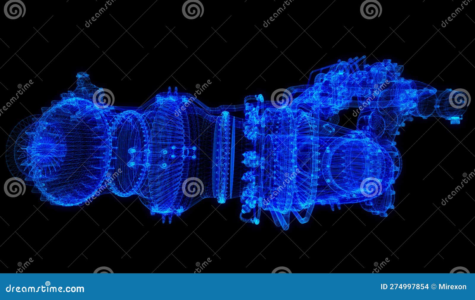 Gas Turbine Engine. Blue Particle and Lines Form 3d Model Stock ...