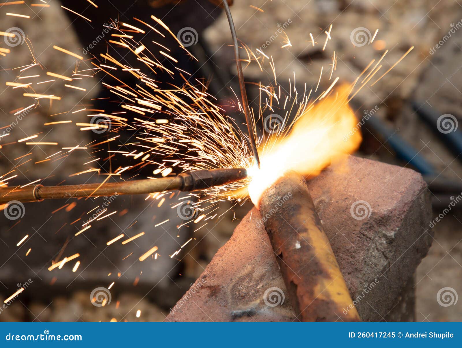 Gas Welding of Metal at the Construction Site. Stock Image - Image of ...