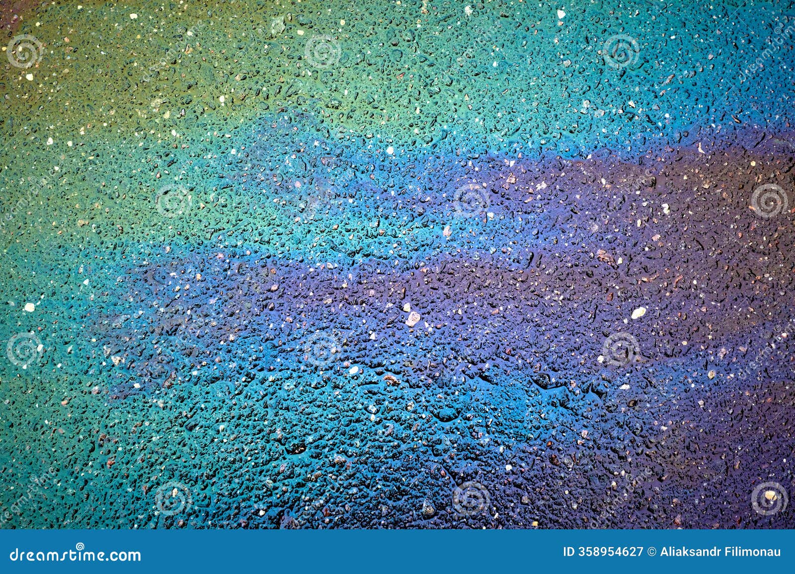 Gasoline Creating Rainbow Chemical Spill on Asphalt Road Surface. Stock ...