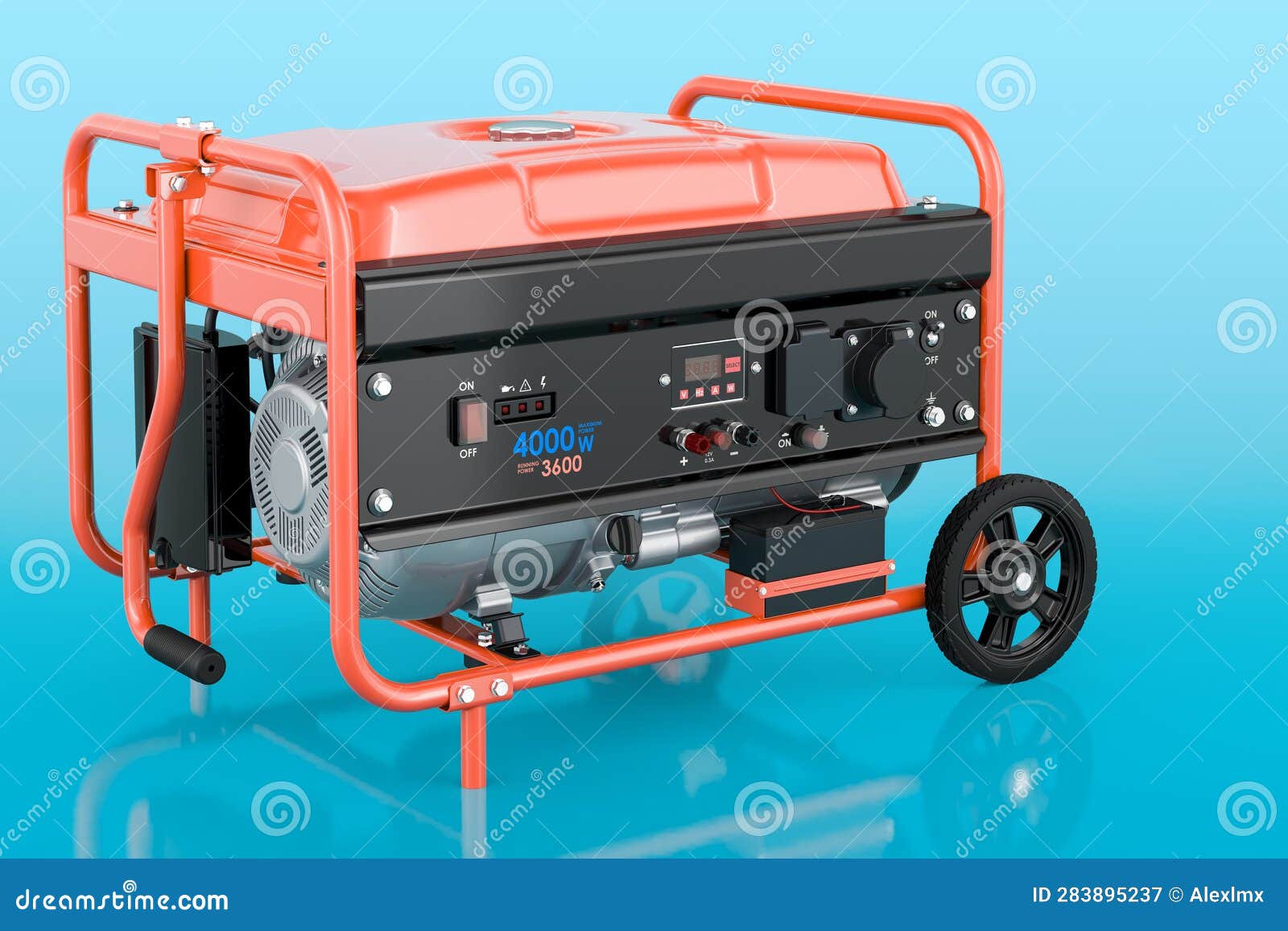 Gasoline Generator on Blue Background, 3D Rendering Stock Illustration ...