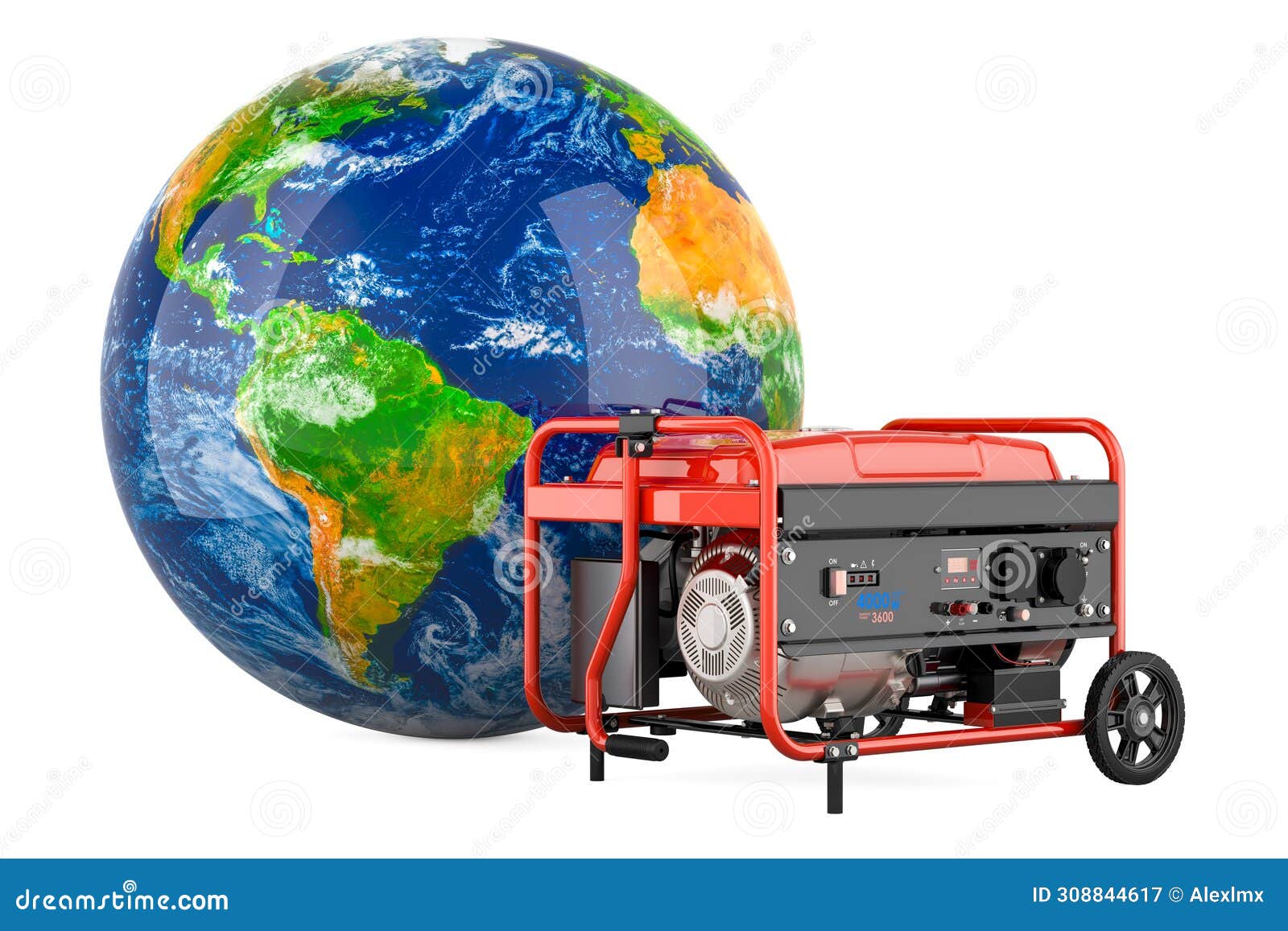 Gasoline Generator with Earth Globe, 3D Rendering Stock Illustration ...