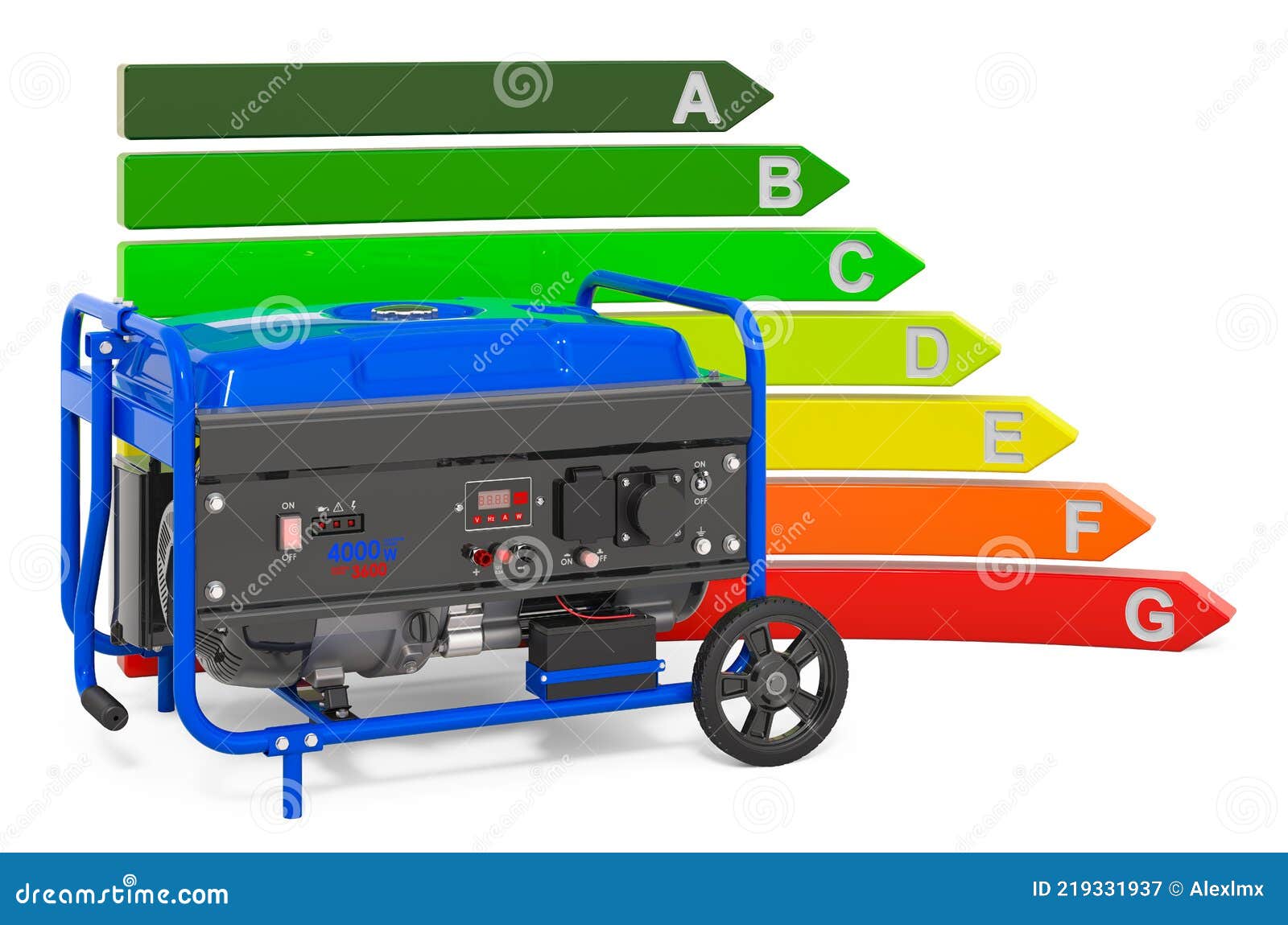 Gasoline Generator with Energy Efficiency Chart, 3D Rendering Stock ...