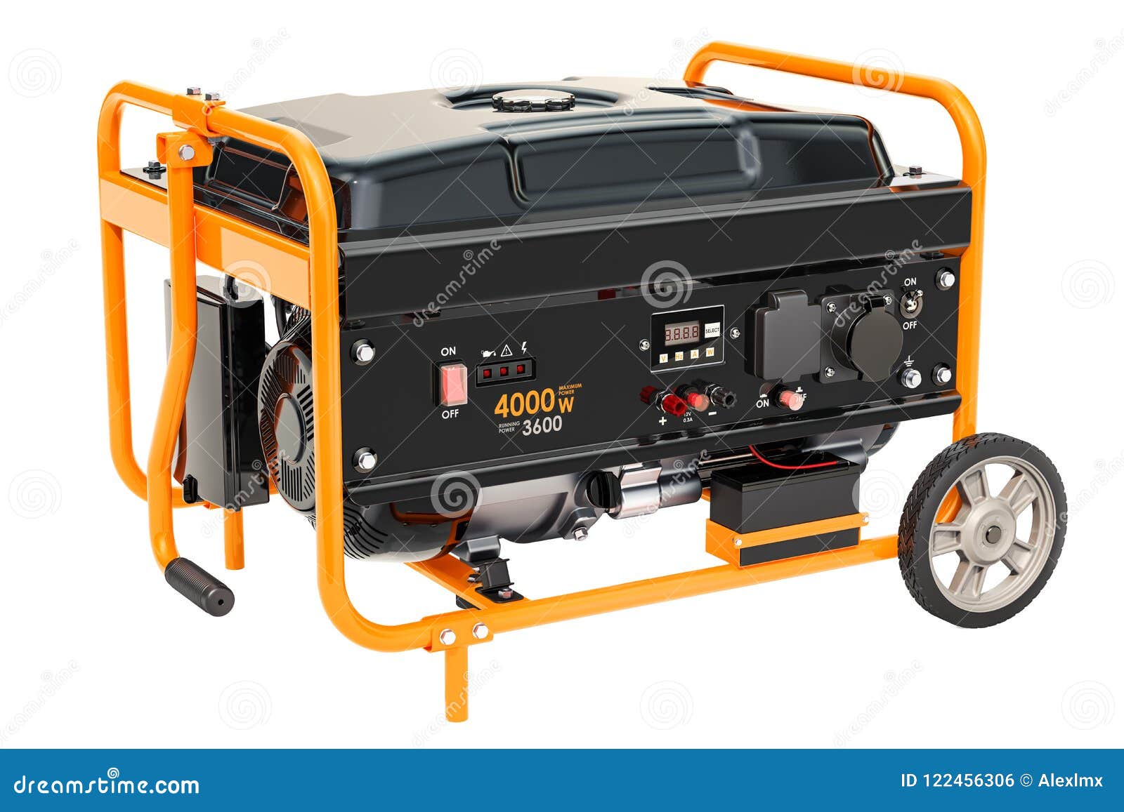 Gasoline Generator with Frame and Wheels. 3D Rendering Stock ...