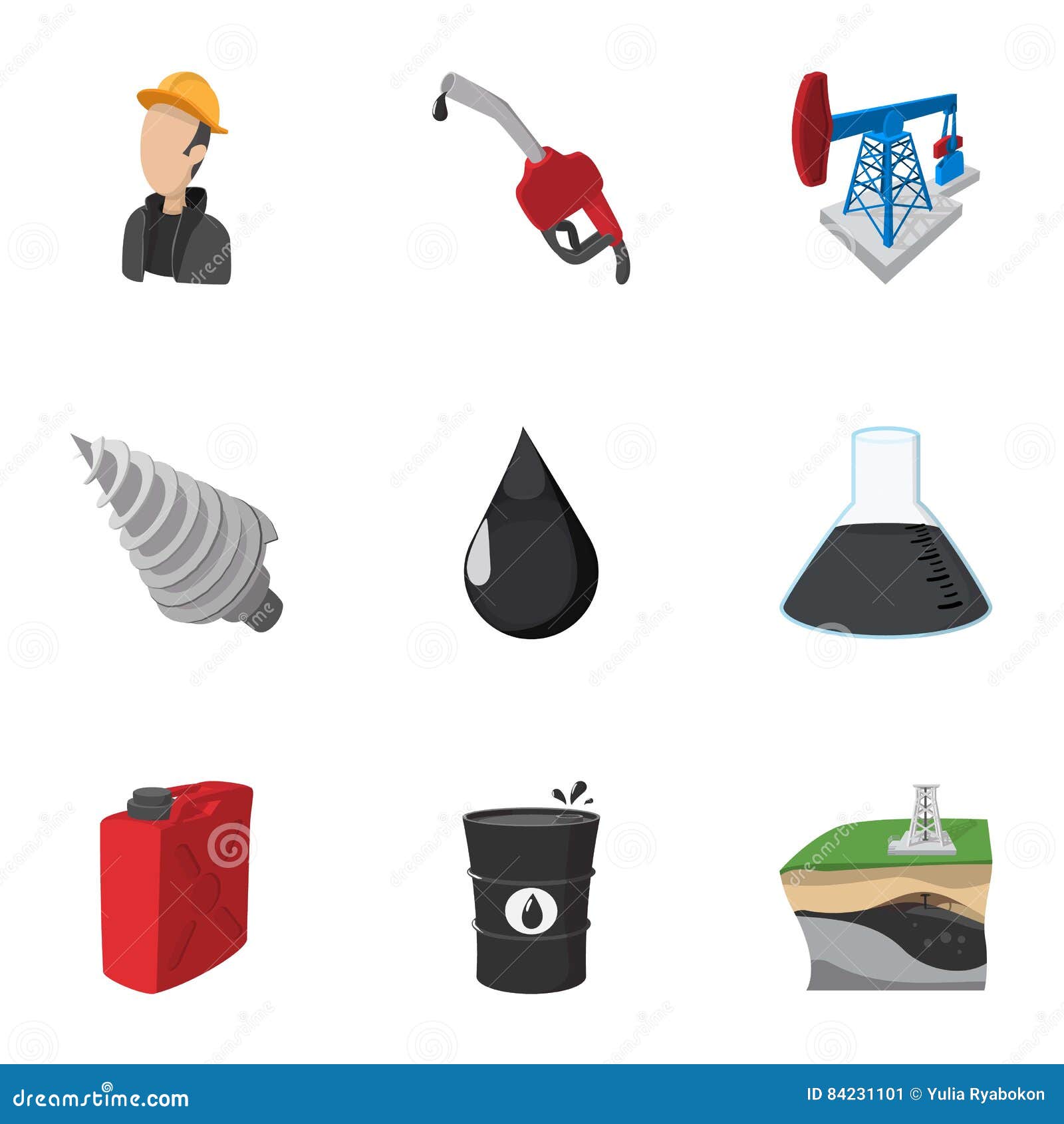 Gasoline Icons Set, Cartoon Style Stock Vector - Illustration of ...