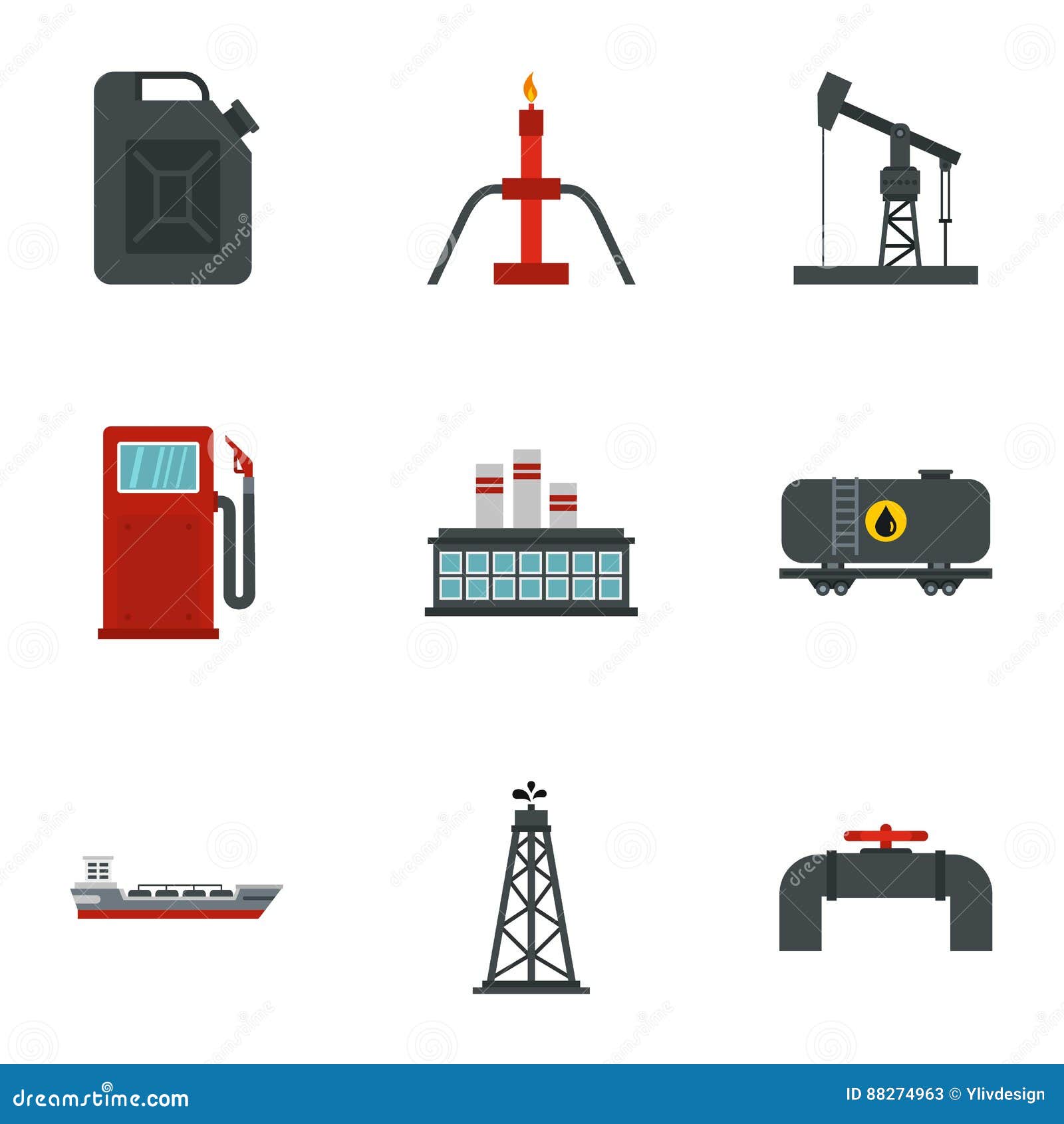 Gasoline Processing Icons Set, Flat Style Stock Vector - Illustration ...
