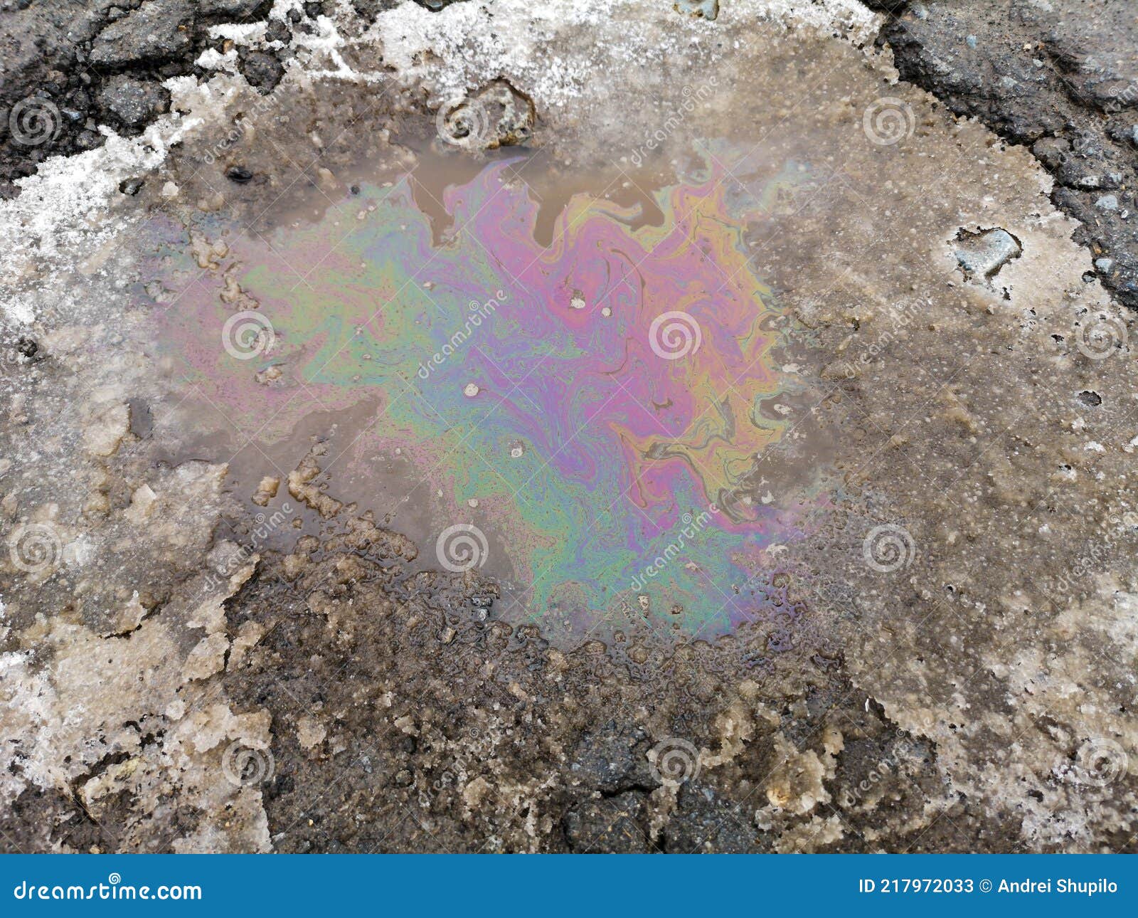 Gasoline in a Puddle on the Road. Stock Image - Image of fluid, leak ...