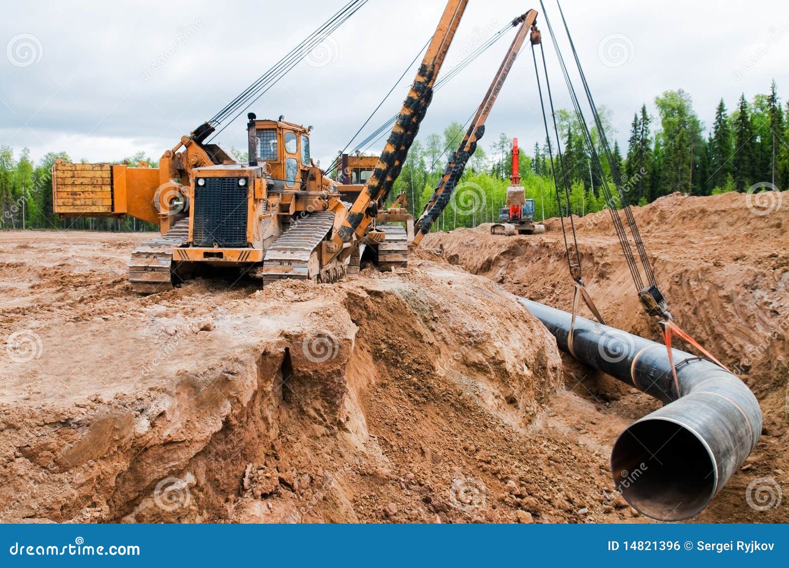 Gas And Oil Pipeline Construction. Pipes Welded Together. Big Pipeline ...