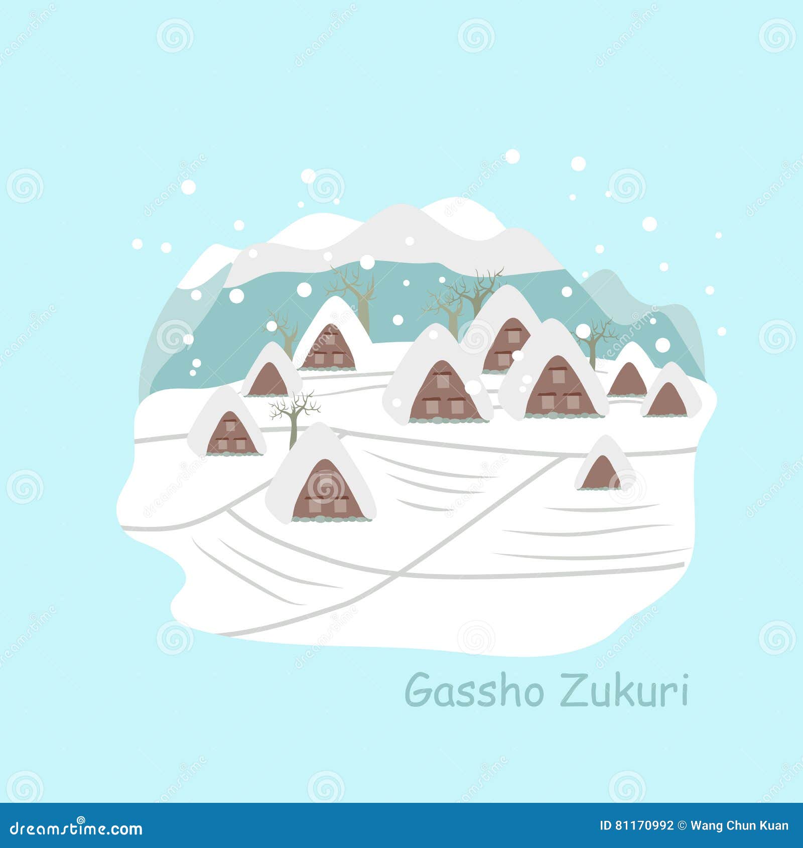 Gassho Zukuri With Cherry Blossom Vector Illustration | CartoonDealer ...