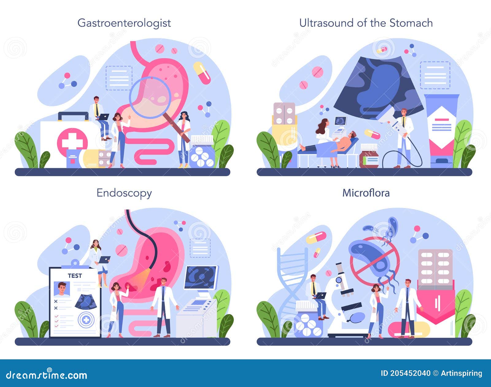 Gastroenterology Doctor Concept Set. Idea of Health Care and Stomach ... Gastroenterology Doctor Concept Set. Idea of Health Care and Stomach ...