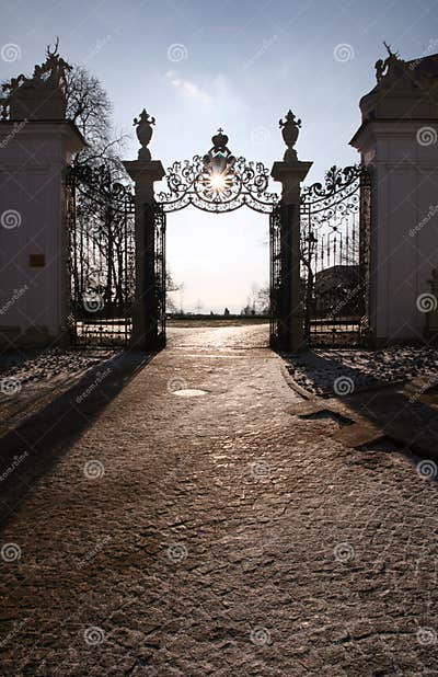 Gate stock photo. Image of gate, europe, frost, sunset - 12772590