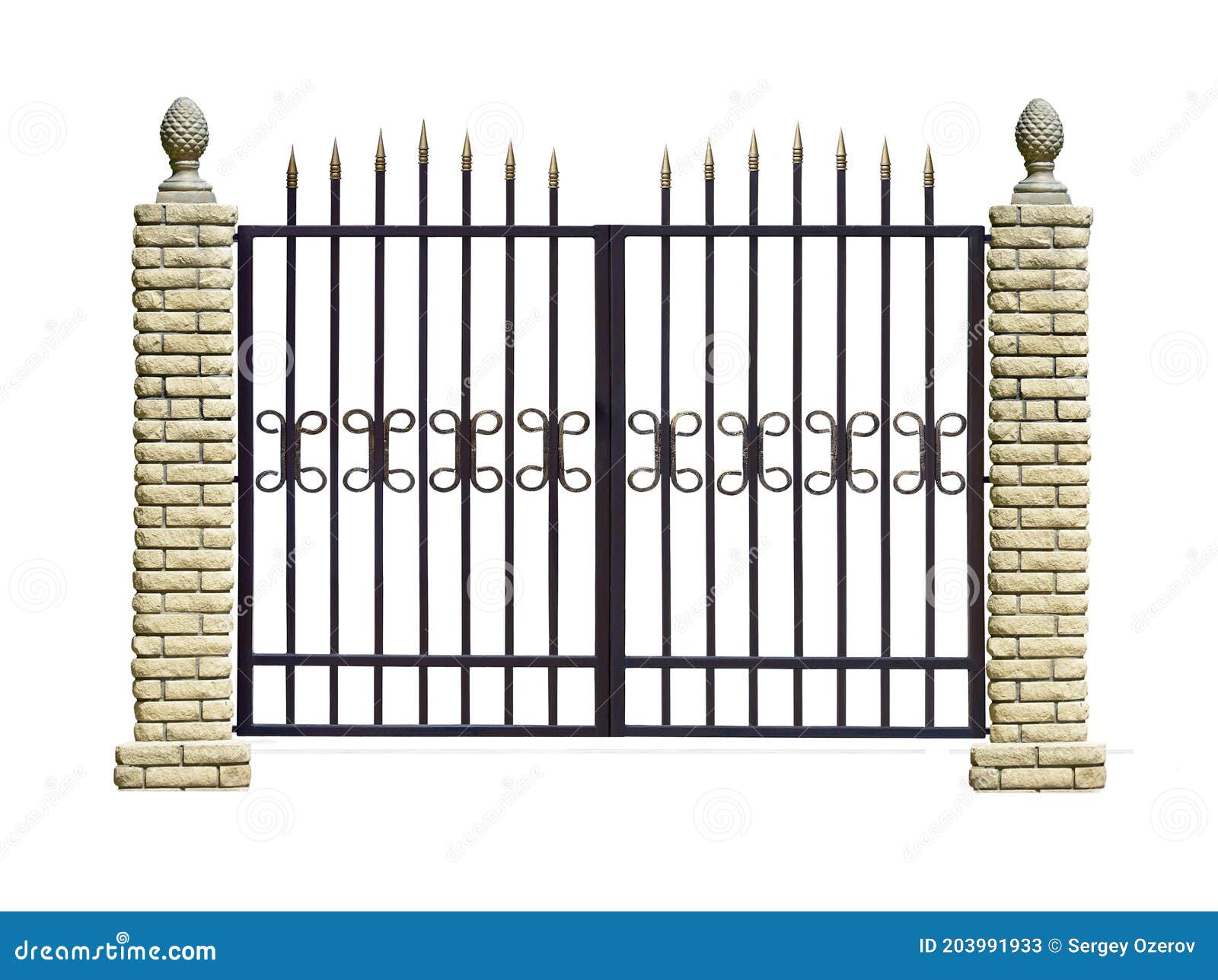 Gate with brick columns stock image. Image of marble - 203991933