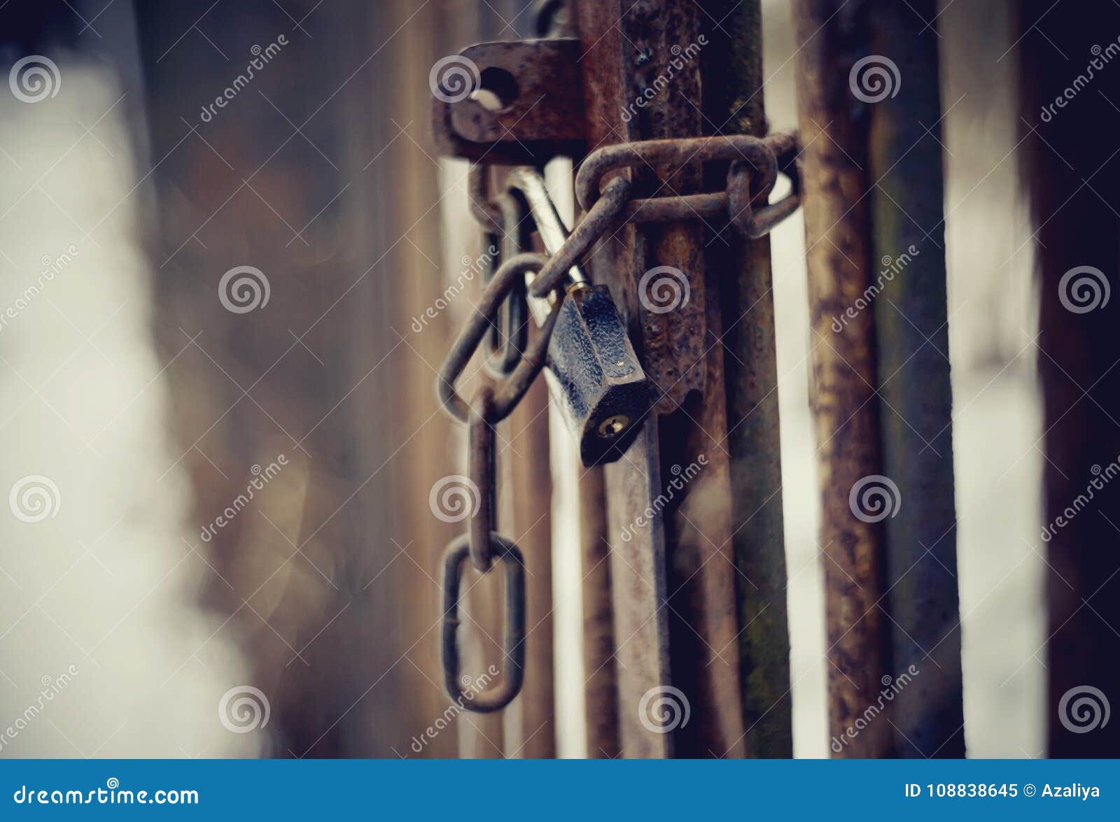 Gate Closed on the Lock on a Rusty Chain. Stock Image - Image of chain ...