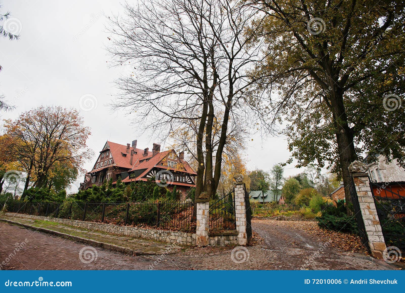 Gate Court Autumn Yard of Old Gothic Mansion Stock Photo - Image of ...