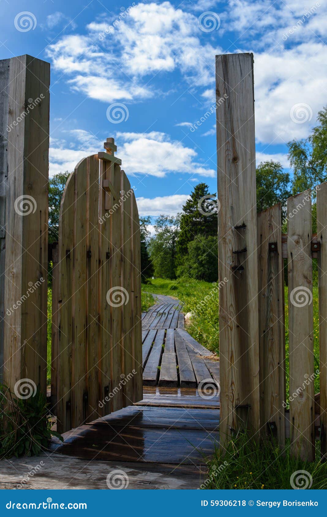 The gate with a cross stock photo. Image of opened, doorway - 59306218