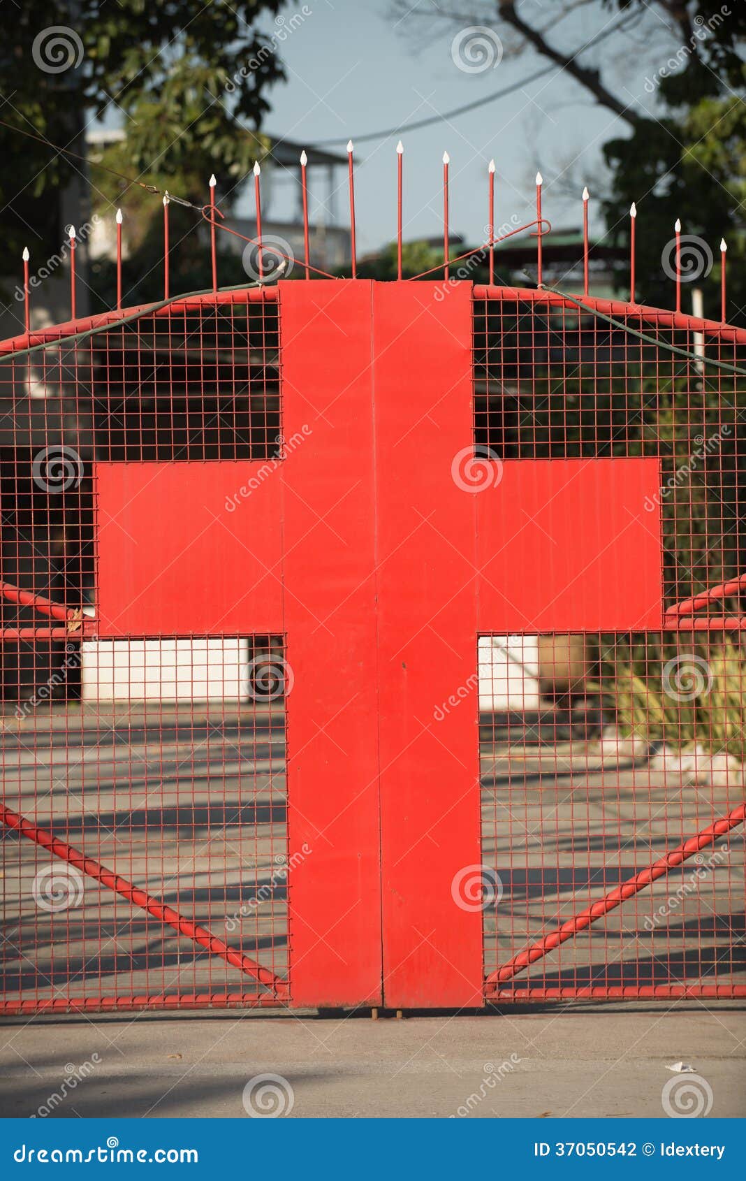 Gate with a cross in red stock photo. Image of gate, cross - 37050542