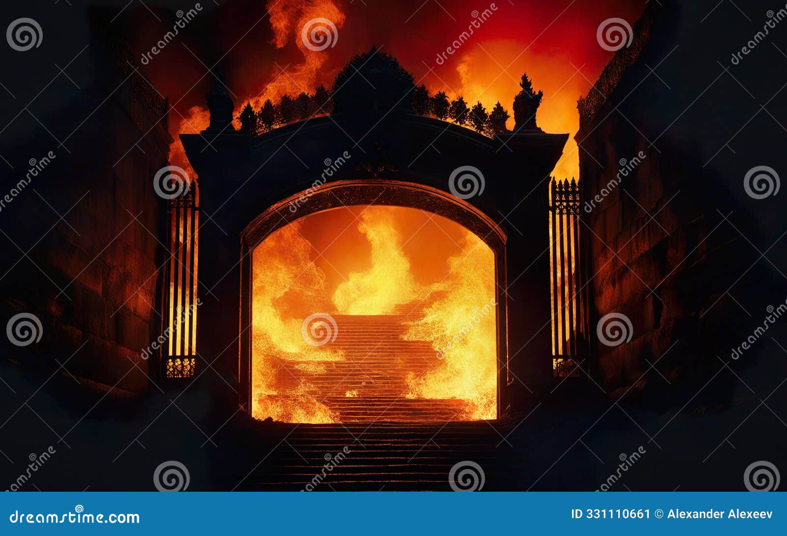 Gate on Fire, Fiery Flame, Symbol of Hell Stock Illustration ...
