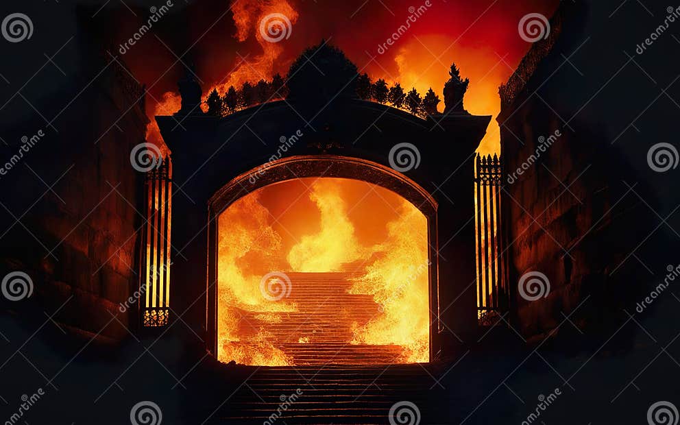 Gate on Fire, Fiery Flame, Symbol of Hell Stock Illustration ...