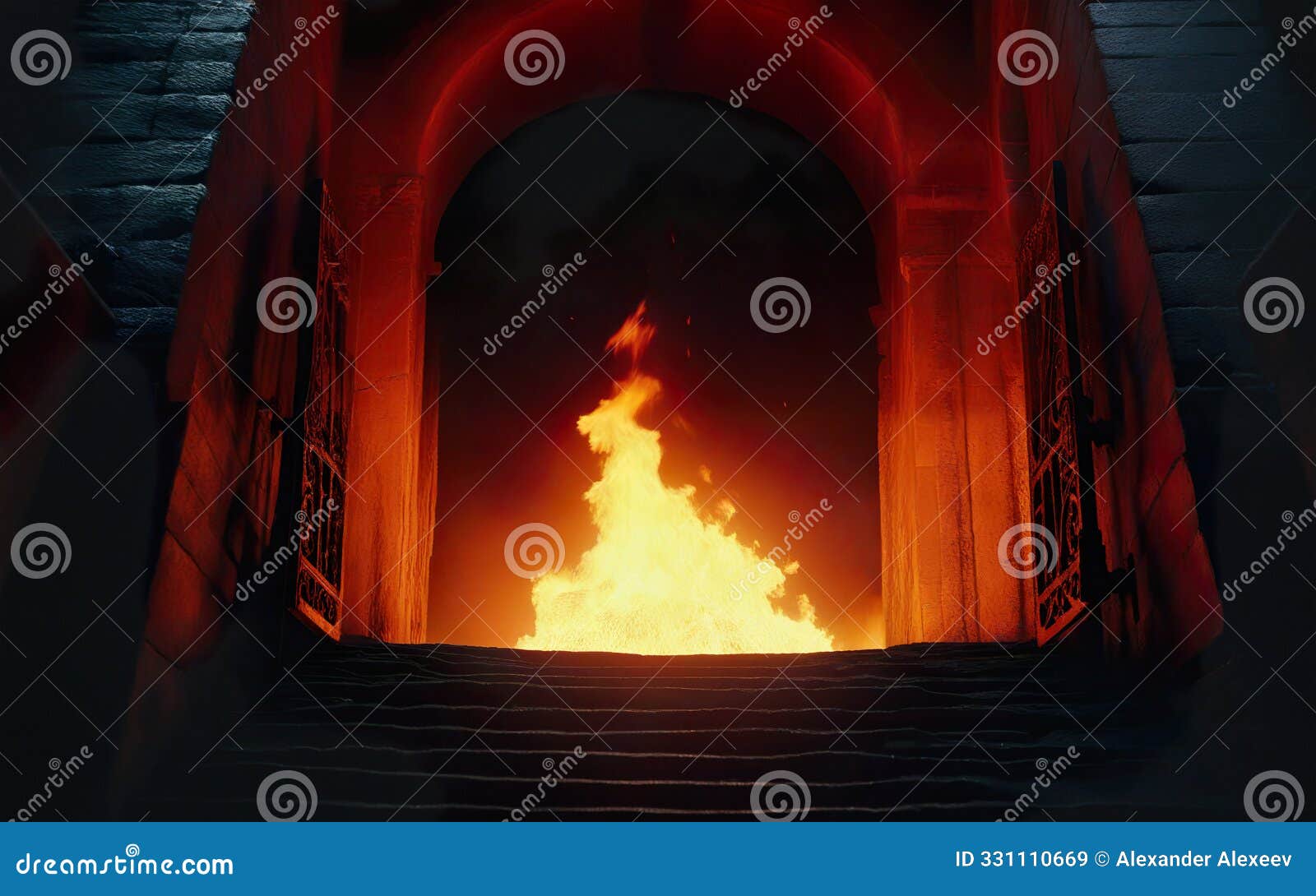 Gate on Fire, Fiery Flame, Symbol of Hell Stock Illustration ...