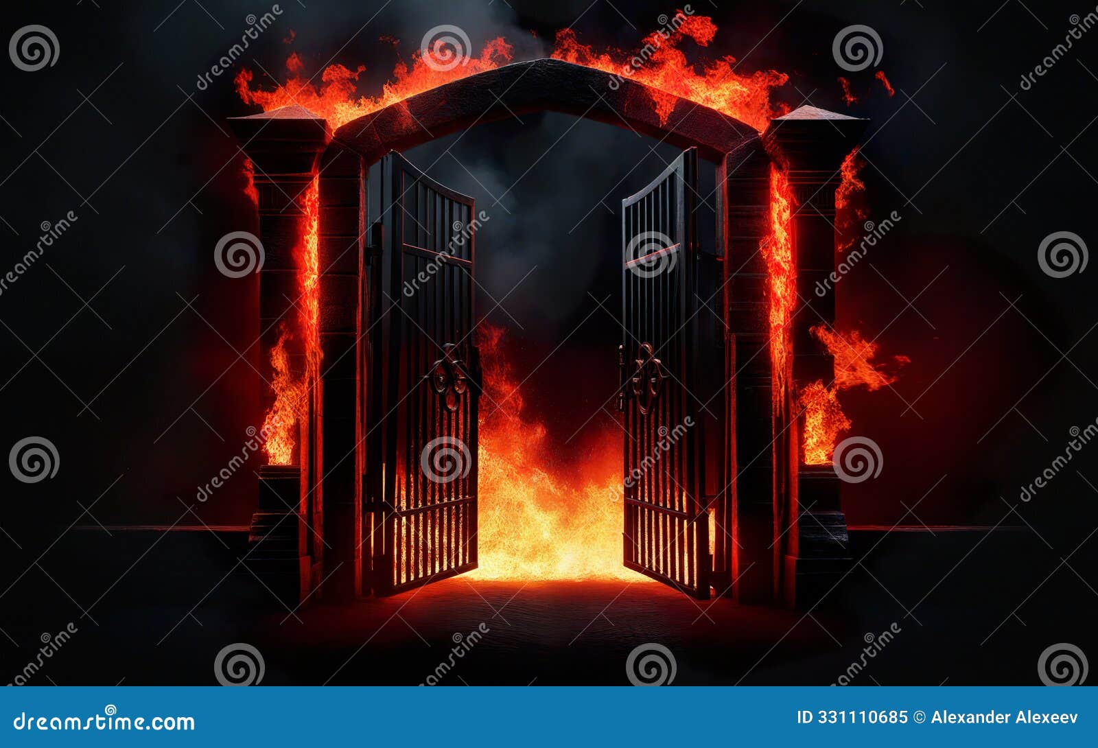 Gate on Fire, Fiery Flame, Symbol of Hell Stock Illustration ...