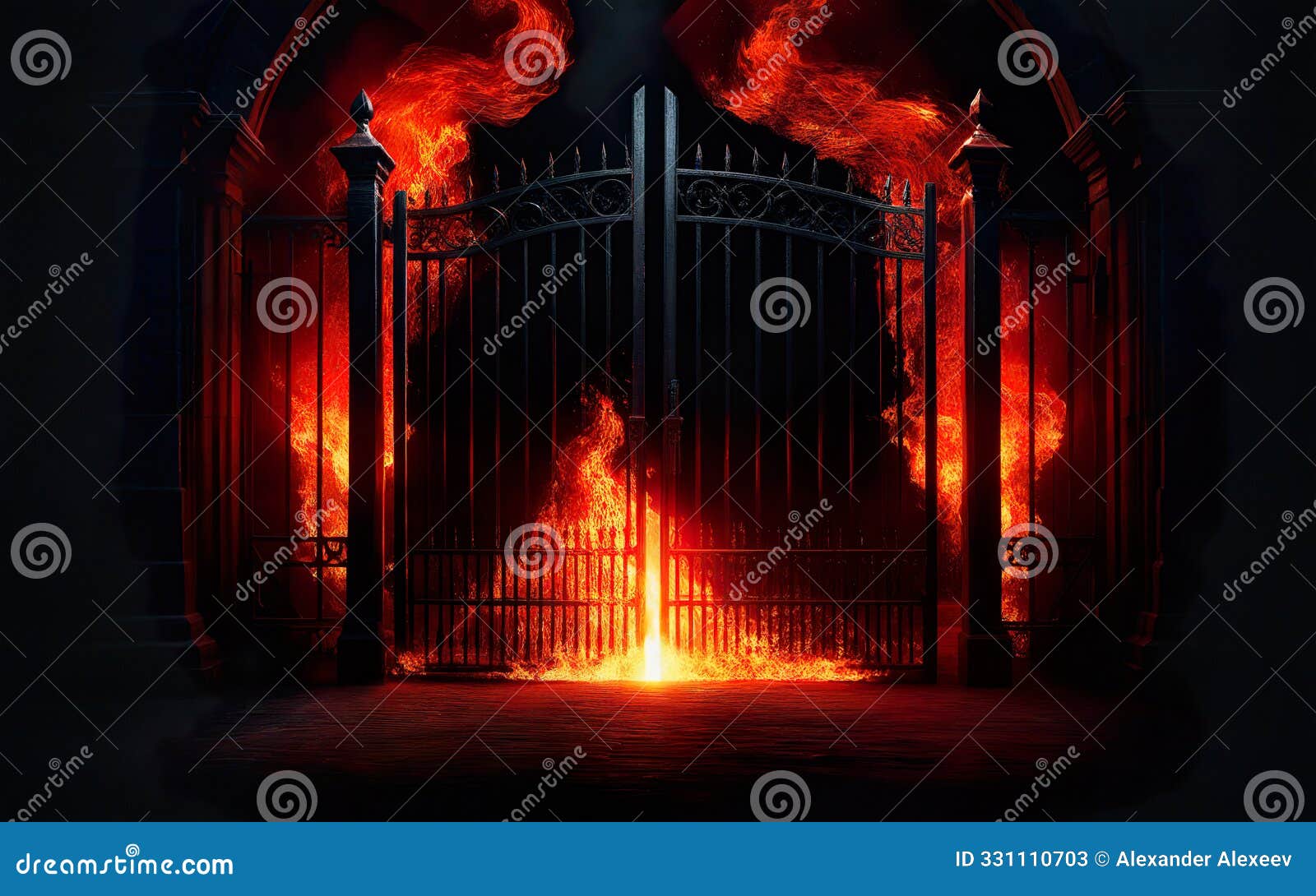 Gate on Fire, Fiery Flame, Symbol of Hell Stock Illustration ...