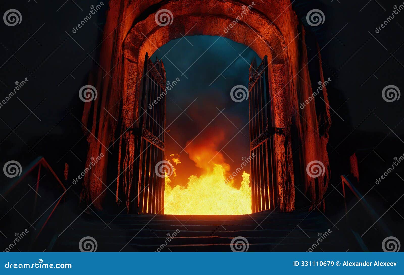 Gate on Fire, Fiery Flame, Symbol of Hell Stock Illustration ...