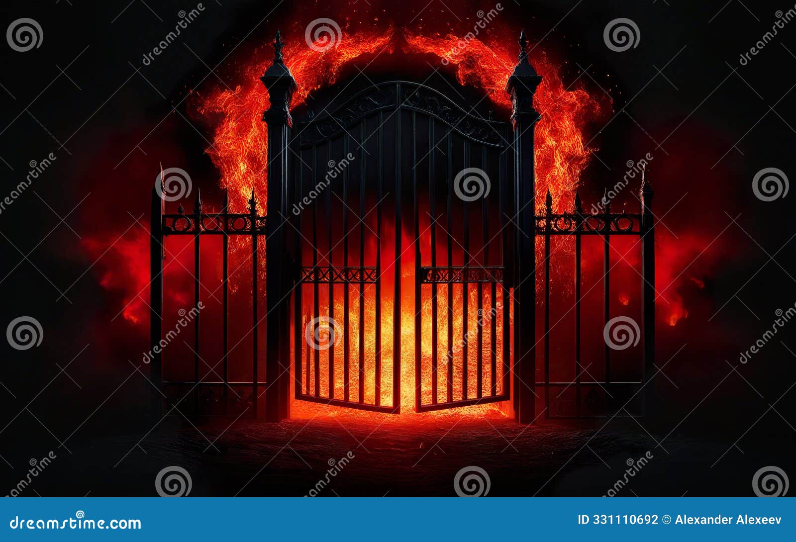Gate on Fire, Fiery Flame, Symbol of Hell Stock Illustration ...