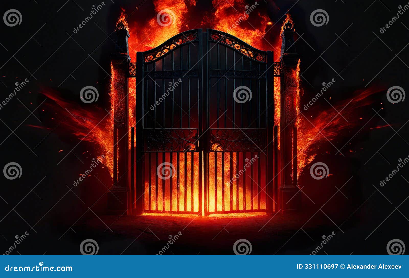 Gate on Fire, Fiery Flame, Symbol of Hell Stock Illustration ...