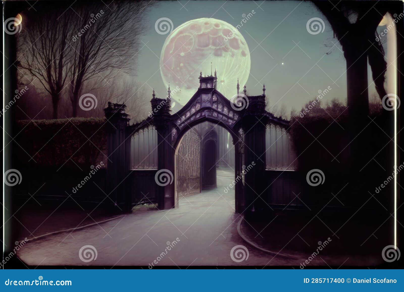 A Gate with a Full Moon in the Background. Generative AI Stock ...