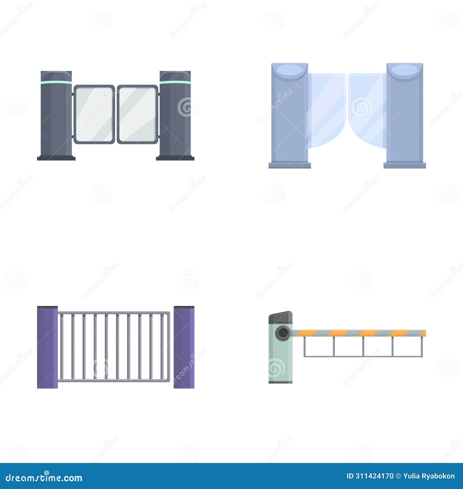 Gate Icons Set Cartoon Vector. Various Type of Automatic Gate and ...