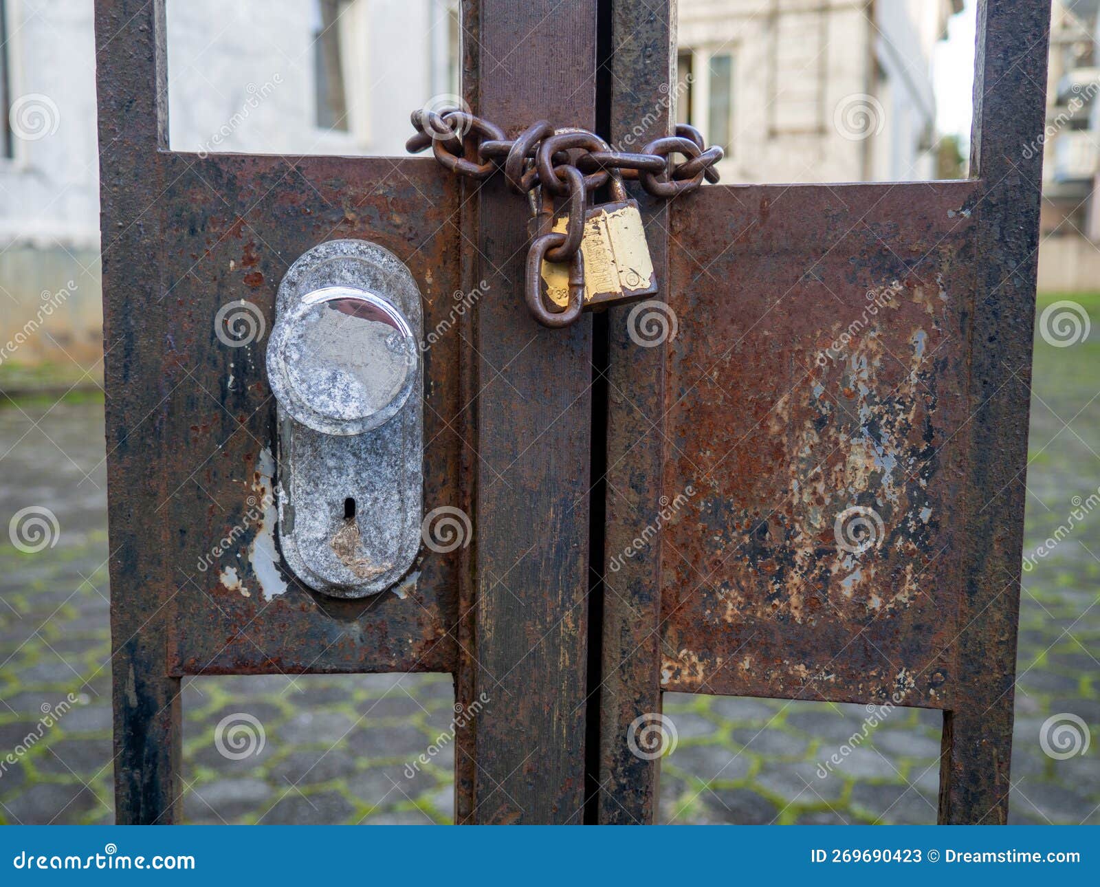 Gate Lock. Padlock in Action. Rusty Chains and Gates Stock Image ...