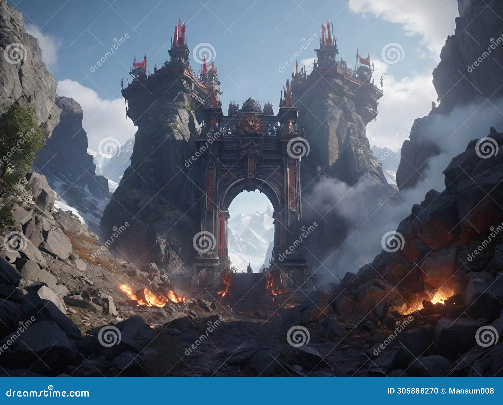 A Gate in a Mountain with a Sky Background Stock Illustration ...