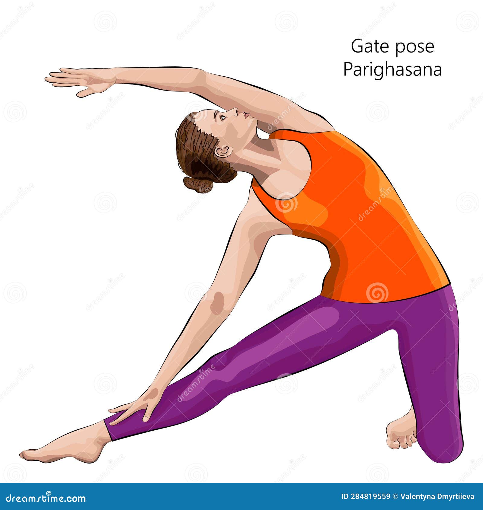 Gate Pose or Beam Pose. Parighasana Stock Illustration - Illustration ...