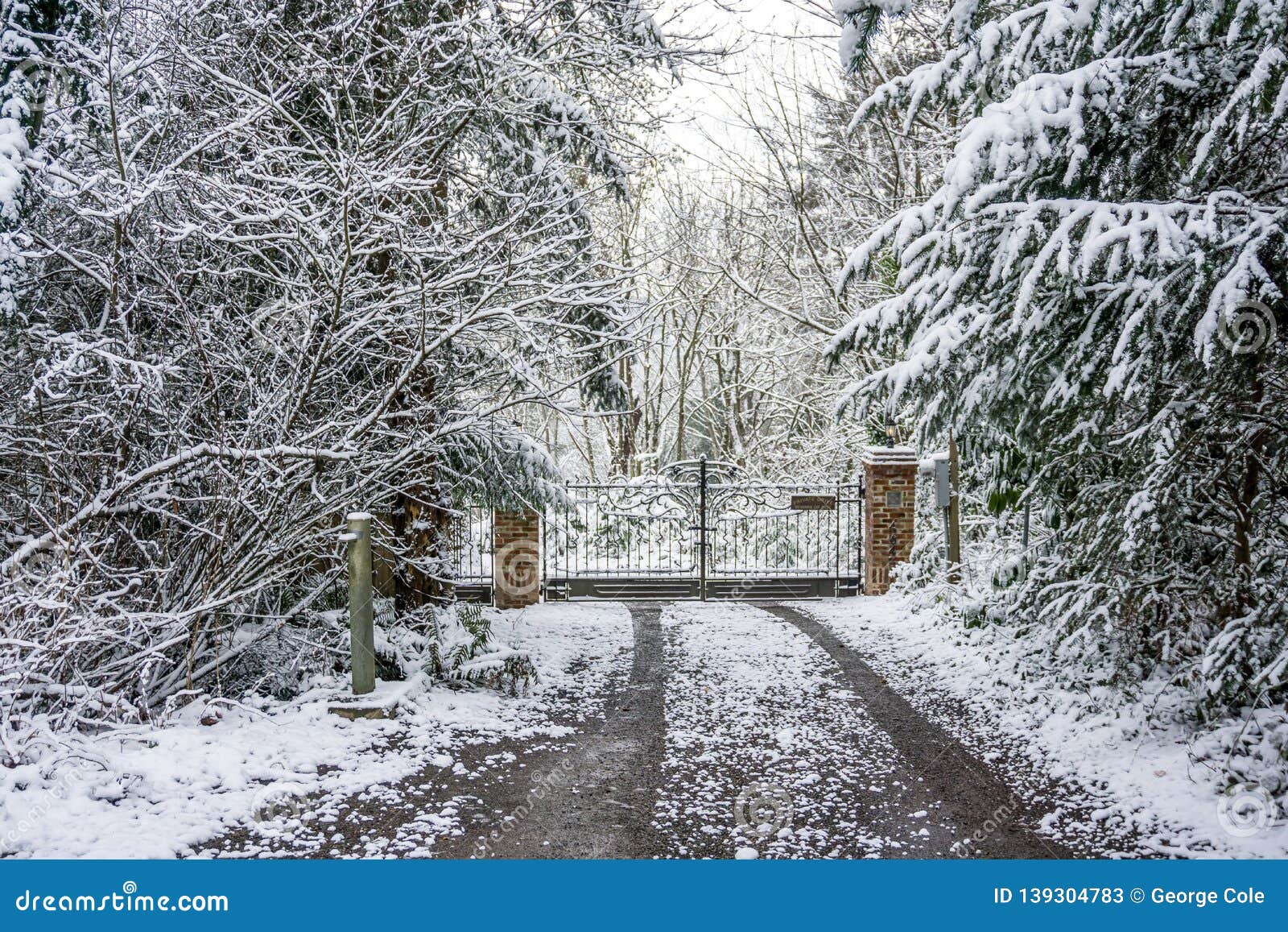 Gate with Snow 2 stock image. Image of white, road, outdoors - 139304783