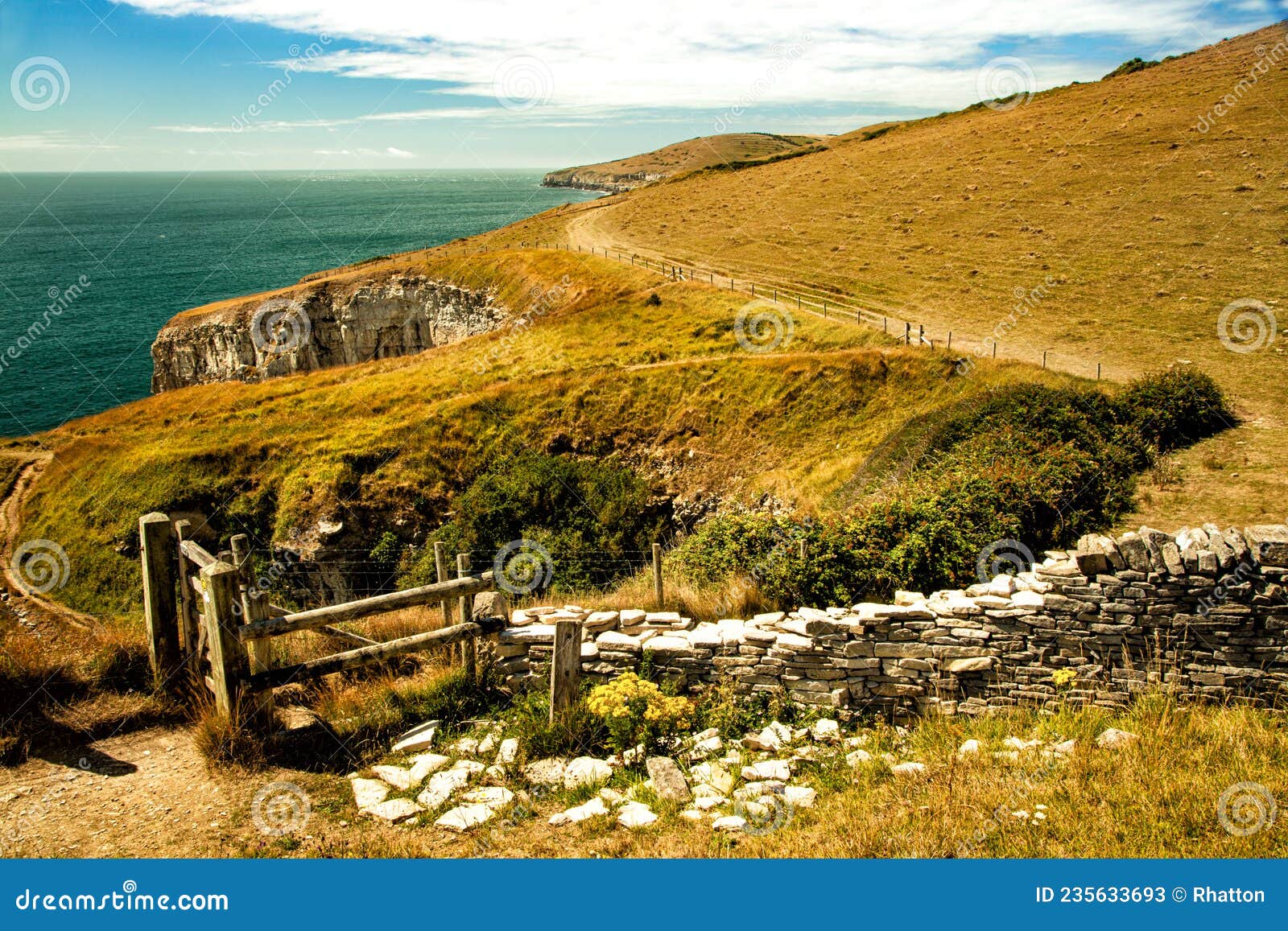 Dancing Ledge Coast Path stock image. Image of skyscape - 235633693
