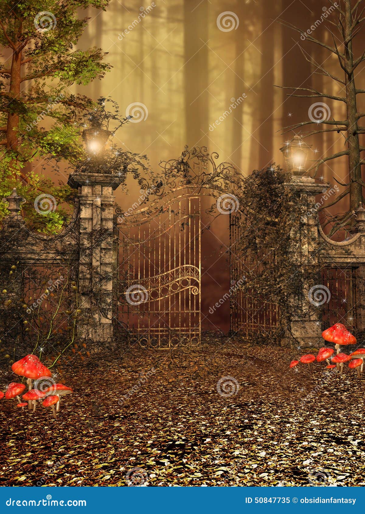 Gate To Autumn Forest Stock Illustrations – 10 Gate To Autumn Forest ...