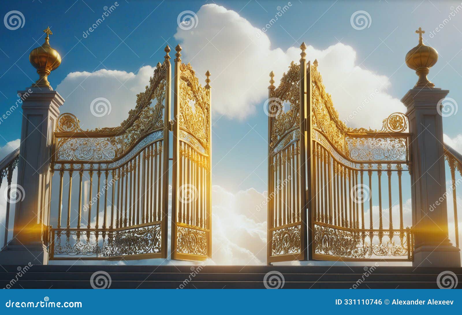 Gate To Heaven in the Clouds, Sunlight at the End of the Path Stock ...