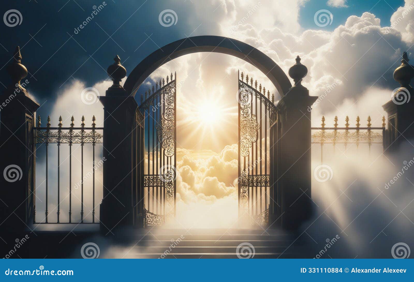 Gate To Heaven in the Clouds, Sunlight at the End of the Path Stock ...
