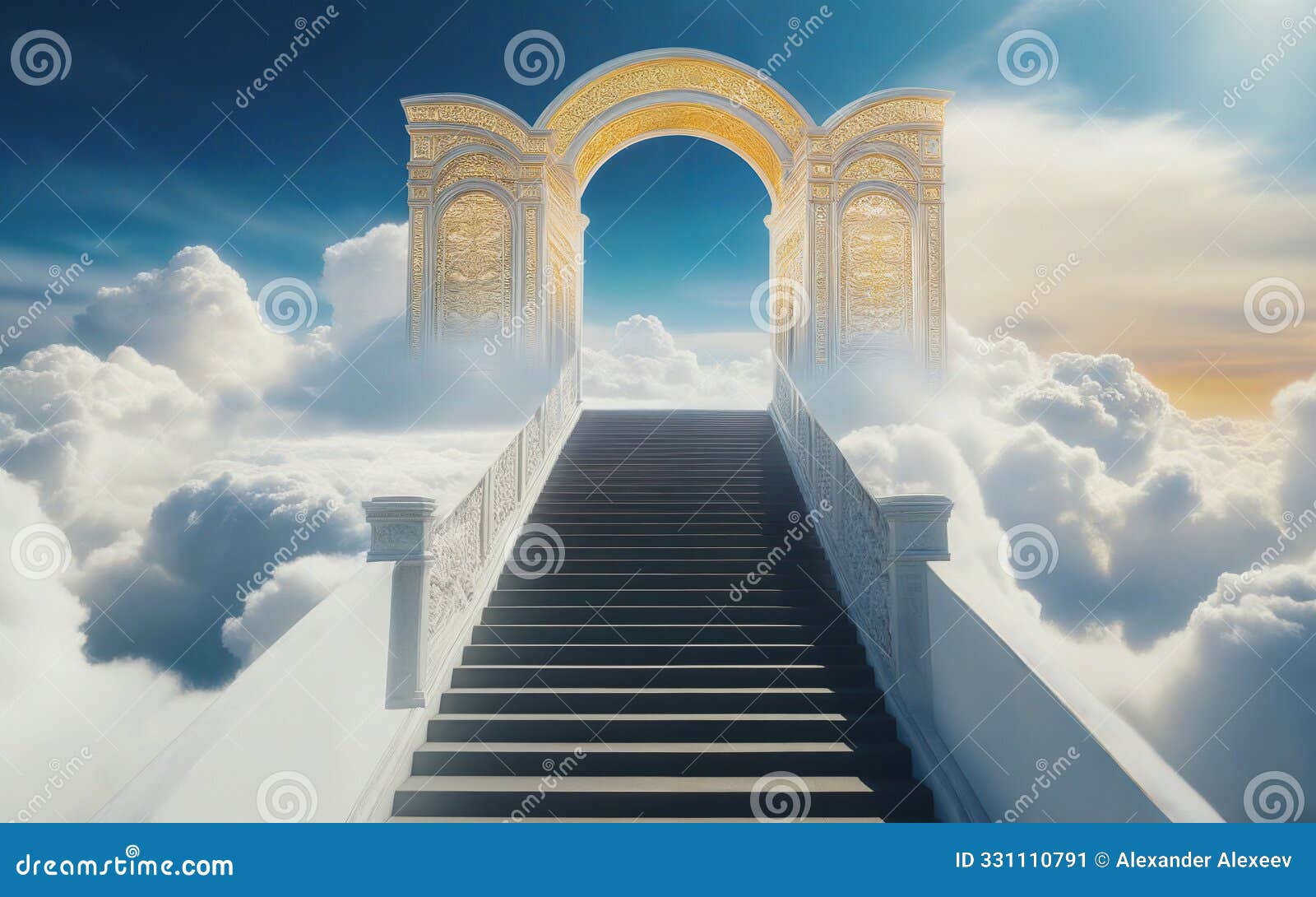Gate To Heaven in the Clouds, Sunlight at the End of the Path Stock ...